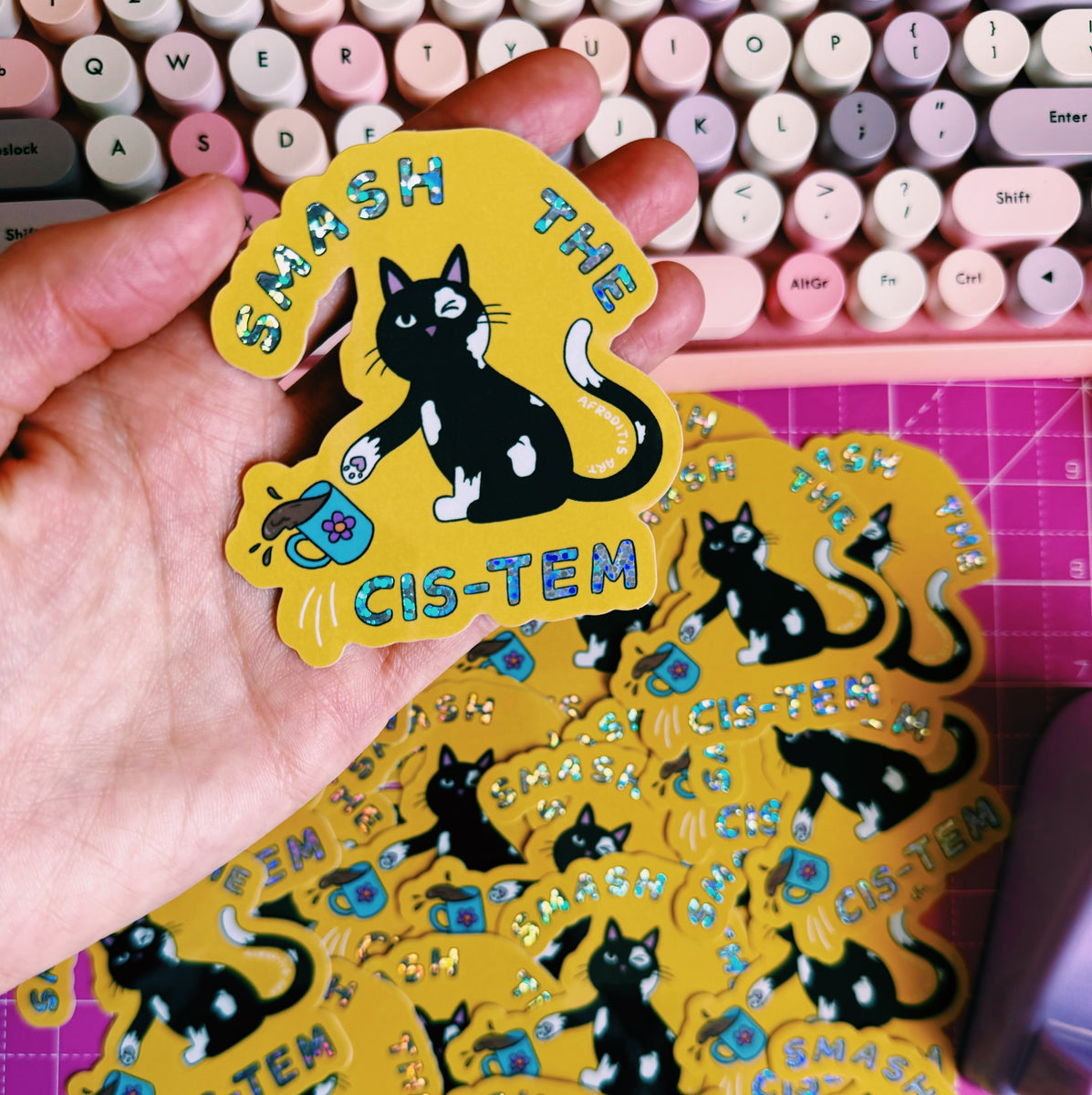 Afroditi's Art “Smash the cis-tem” cat sticker