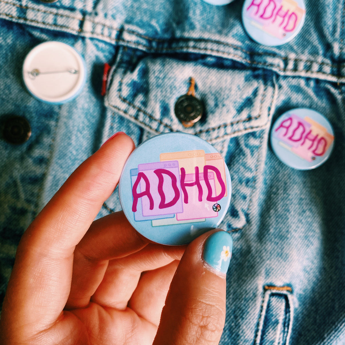 Afroditi's Art “ADHD” 38mm pin badge